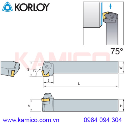 Cán dao tiện ngoài 75° DCKNR/L Korloy (loại Double Clamp)