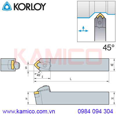 Cán dao tiện ngoài 45° DSDNN Korloy (loại Double Clamp)