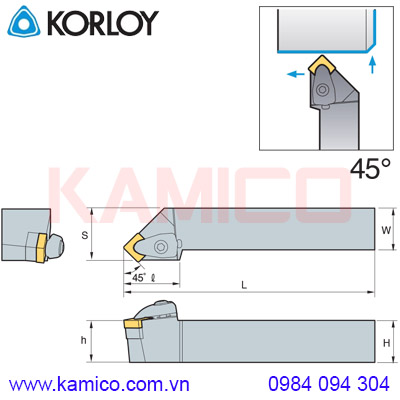 Cán dao tiện ngoài 45° DSSNR/L Korloy (loại Double Clamp)