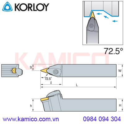 Cán dao tiện ngoài 72.5° DVVNN Korloy (loại Double Clamp)