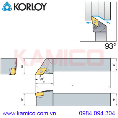 Cán dao tiện ngoài 93° PDJNR/L Korloy (loại Khóa đòn bẩy)