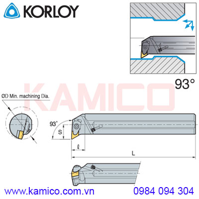Cán dao tiện lỗ góc 93° DDUNR/L Korloy (loại kẹp đôi)