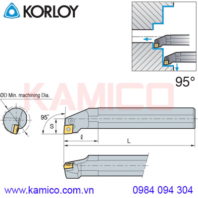 Cán dao tiện lỗ góc 95° PCLNR/L Korloy (Loại khóa đòn bẩy)