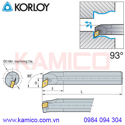 Cán dao tiện lỗ góc 93° PDUNR/L Korloy (loại khóa đòn bẩy)
