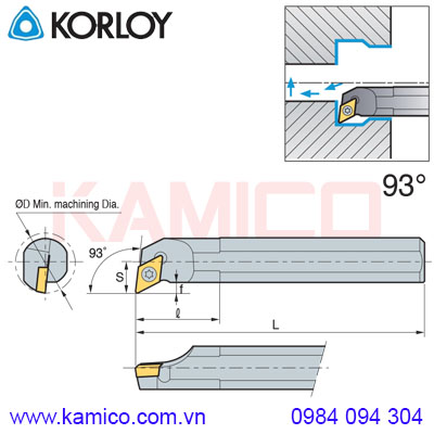 Cán dao tiện lỗ góc 93° SDUCR/L Korloy (loại kẹp vít trên)