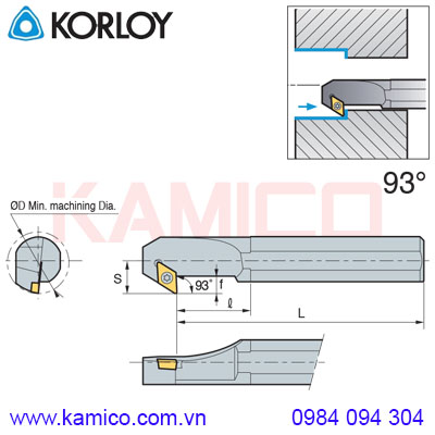 Cán dao tiện lỗ góc 93° SDZCR/L Korloy (loại kẹp vít trên)